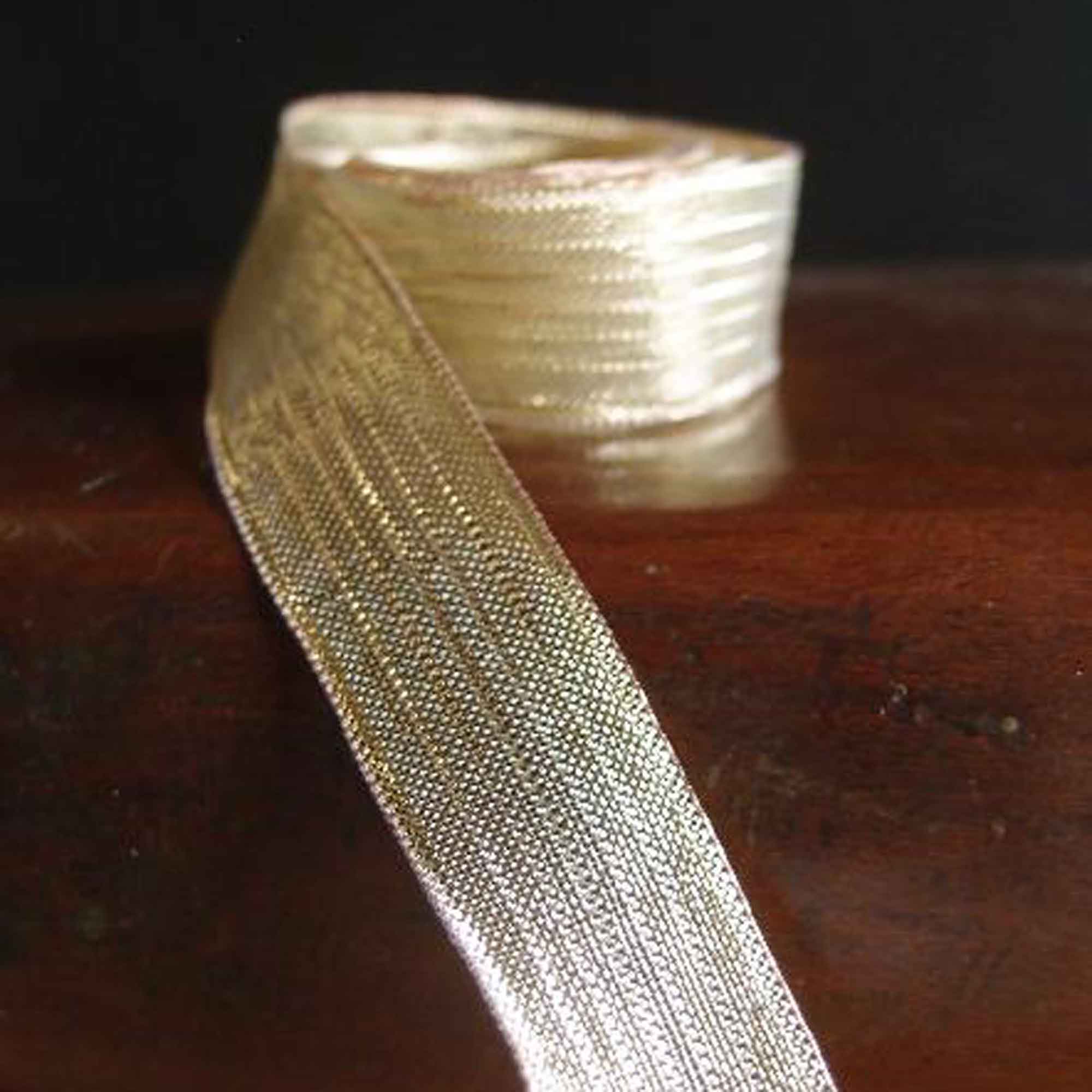 Sheer Gold Wired Ribbon w/ Metallic Stripes (5/8 Inch x 25 Yard Spool ...