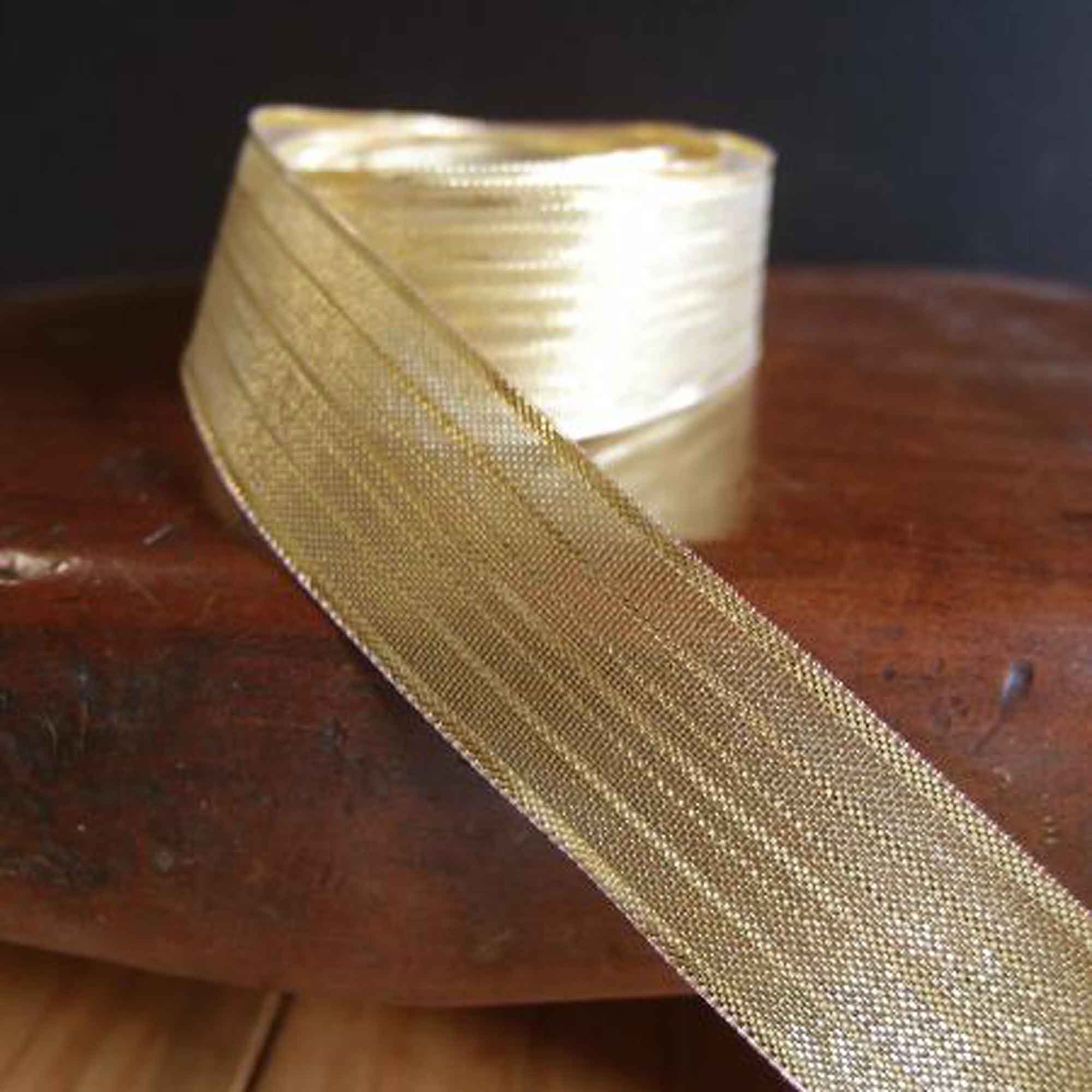 Sheer Gold Wired Ribbon w/ Metallic Stripes (1 Inch x 25 Yard Spool ...
