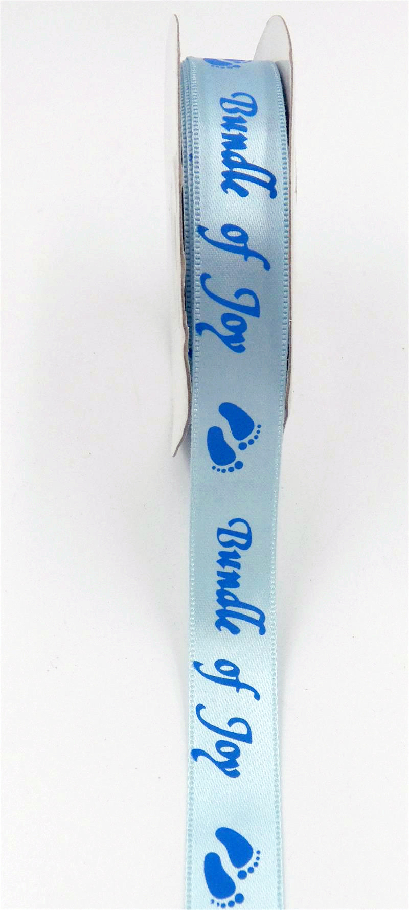 Light Blue Satin Ribbon Printed with "Bundle of Joy" in Blue, 5/8 Inch ...