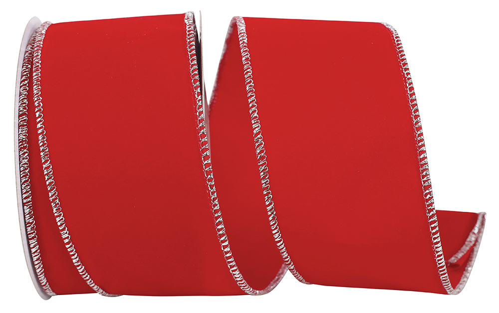 Red Velvet Wired Ribbon, Silver Metallic Edges 1.5 inch (10 yards/spool ...