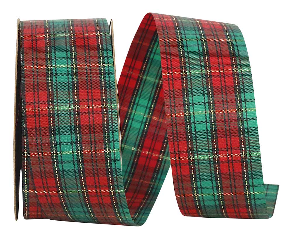 Tartan Gold Plaid Printed Ribbon - Red / Green Plaid Pattern 1-3/8 inch ...