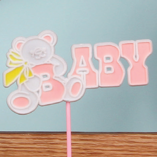 "Baby Shower" With Teddy Bear Pick, Sign, Cake Topper - Metallic Gold ...